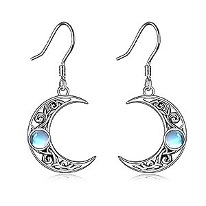 POPLYKE Moonstone Earrings for Women Crescent Moon Sterling Silver Celtic Irish Jewelry Hypoallergenic Gifts for Girl Mother Daughter Sister