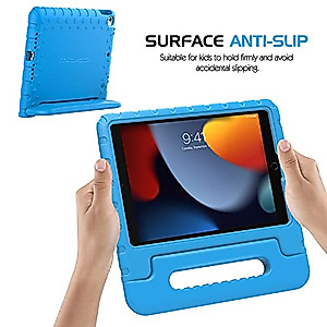 MoKo Case Fit New iPad 9th Generation 10.2" 2021/iPad 8th/7th Gen 10.2"/iPad Air (3rd Gen) 10.5" 2019/iPad Pro 10.5 2017, Kids Friendly EVA Shock Proof Handle Protective Stand Cover Case, Blue