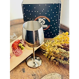 Precision Solutions Silver Stainless Steel Wine Glass with Gift Box (Set of 2) – Elegant, Fancy and Unbreakable Outdoor Wine Glasses - Shatterproof Metal Wine Glass for an Outdoor Events (18oz)