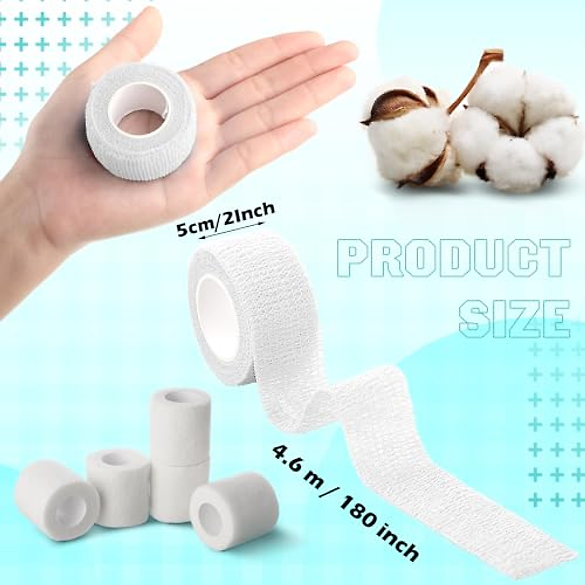 12 Pieces Self Adhesive Bandage Wrap Tape Stretch Self Adherent Cohesive Toe Tape for Sports, Wrist, Ankle, 5 Yards Each (White, 2 Inches)