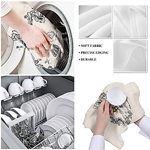 Kitchen Dish Towels 2 Pack-Super Absorbent Soft Microfiber,Sweet Honey Bees Crown Vintage Cleaning Dishcloth Hand Towels Tea Towels for Kitchen Bathroom Bar