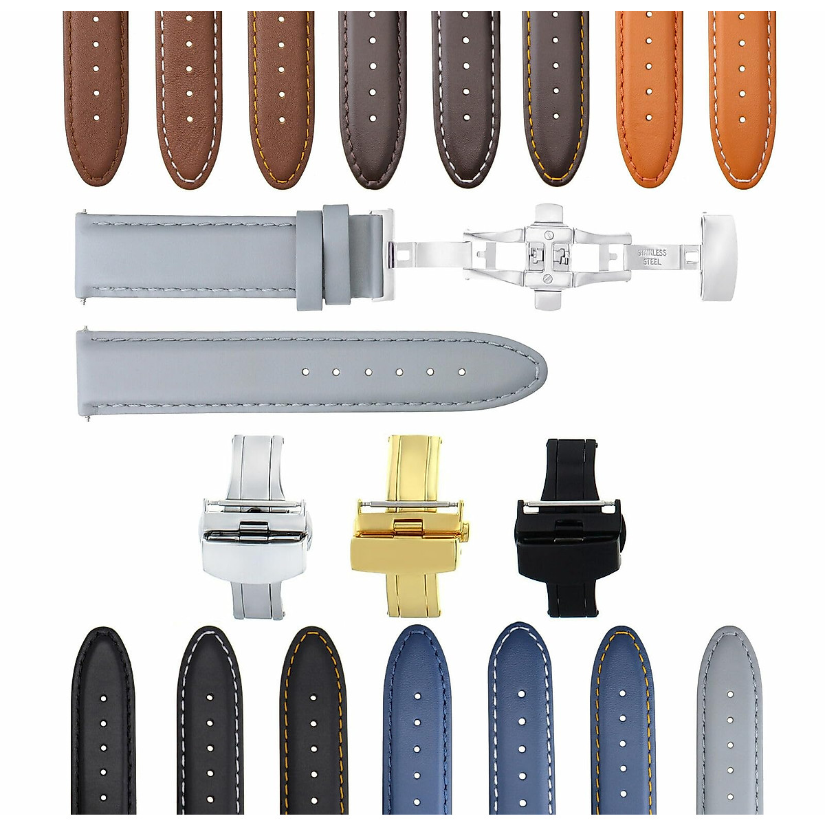 Ewatchparts 18-19-20-22-24MM LEATHER BAND STRAP SMOOTH COMPATIBLE WITH IWC PILOT PORTUGUESE