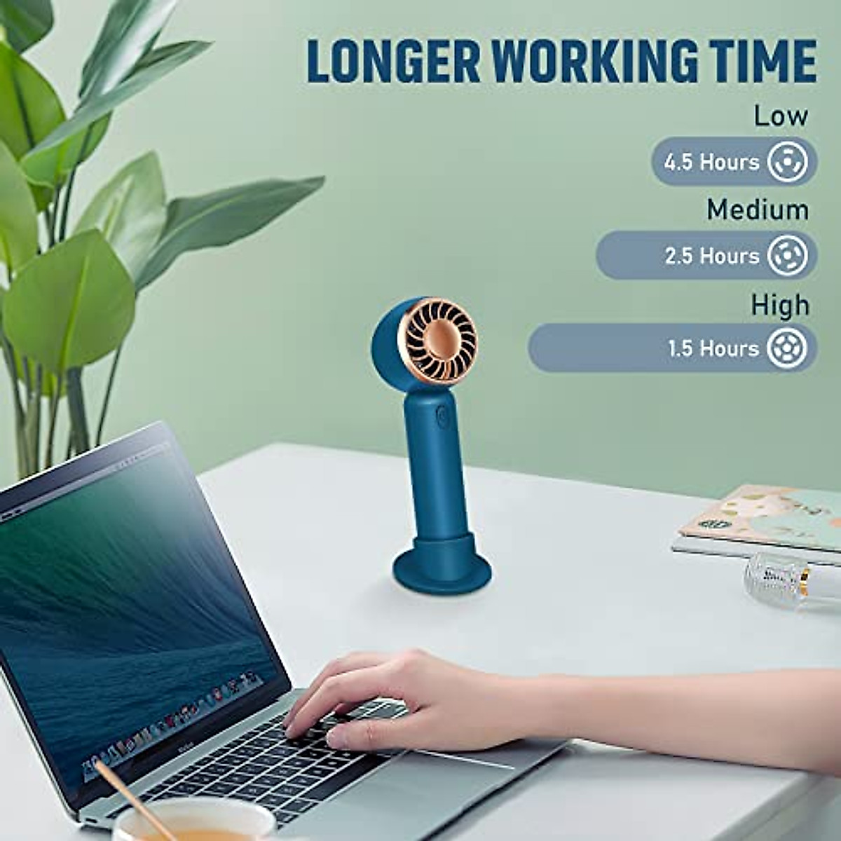 KAPOGO Portable Personal Fans, Handheld Fan, Battery Operated Mini Electric Cooling Fan, 3 Speed Adjustable Strong Wind, Hidden Blades, Lightweight Makeup Fan for Home Office Travel Outdoor (Blue)