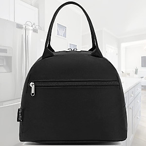 FlowFly Insulated Reusable Lunch Bag Adult Large Lunch Box Lunch Tote for Women and Men,With Front Pocket,Black