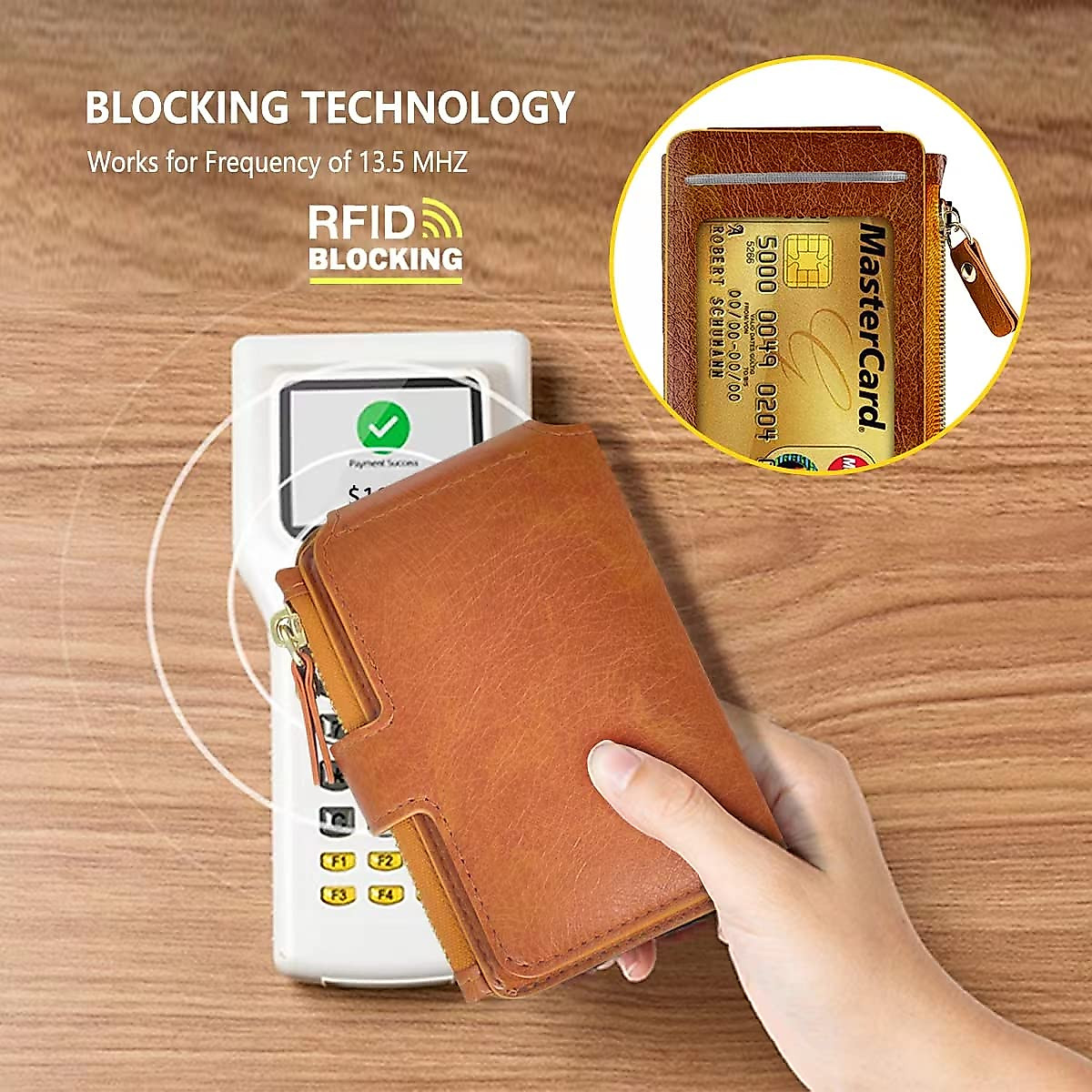 Keychain Wallet with ID Window, Small Rfid Blocking Wallet with Credit Card Holder for Women Leather Minimalist Wallet for Men (brown)