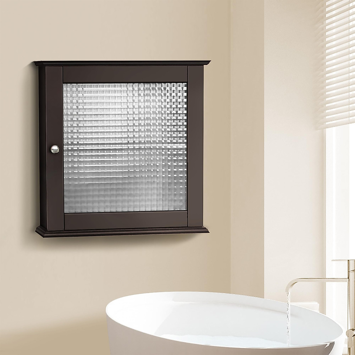 Elegant Home Fashions Chesterfield Removable Wooden Medicine Cabinet with Waffle Glass Door, Espresso