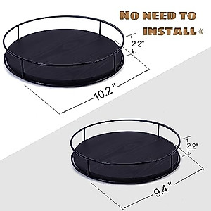 [ 2 Pack ] 9" & 10" Black Wood Lazy Susan Organizers with Steel Sides, Lazy Susan Turntable for Cabinet, Kitchen Turntable Storage for Table, Countertop, Pantry
