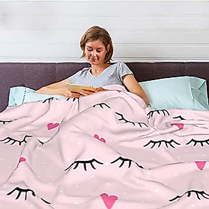 Ivarunner Eyelash Blanket Pink Heart and Girls Lash Throw Blanket, Sublimation Blanket Pink Lashes for Lash Bed Couch Sofa Home Decor, Best Friend Blankets for Girls or Women Birthday Gifts 60"x 50"