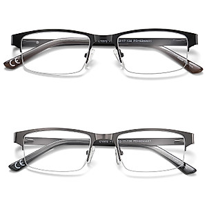 EYECEDAR 5-Pack Reading Glasses for Men Rectangular Metal Half-Frame Spring Hinges with Sun Readers Glasses Mens Readers 1.50