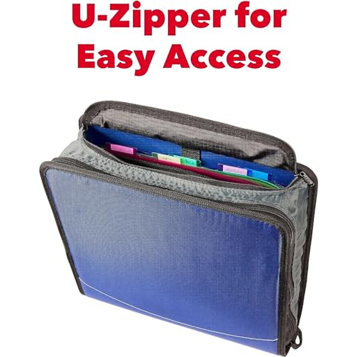 Case-it Mighty Zip Tab Zipper Binder, 3" O-Ring with 5-Color tabs, Expanding File Folder and Shoulder Strap and Handle, D-146- Midnight Blue