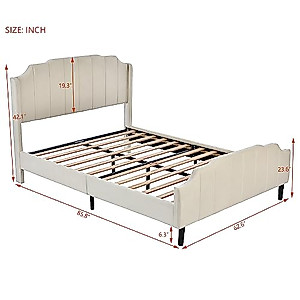 HAUSHECK Queen Size Upholstered Platform Bed, Queen Bed Frame with Headboard and Footboard, Velvet Fabric, Wood Slat Support, Noise Free, No Box Spring Needed, Modern Bedframe for Kids, Teens & Adults
