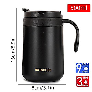 12oz/18oz Insulated Coffee Mug with Handle and Lid, Double Wall Vacuum Stainless Steel Coffee Travel Mug, Tumbler Cup，Reusable and Durable Travel Coffee Cup Thermal Cup, Black 18oz