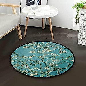 Round Area Rug 3 Ft, Van Gogh Branches of Almond Tree in Blossom Non-Slip Rugs for Bedroom Living Room Home Decor 36"