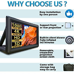 WGIA 18ft Outdoor Inflatable Movie Screen, Blow Up Projector Screen with Air Blower, Support Front & Rear Projection