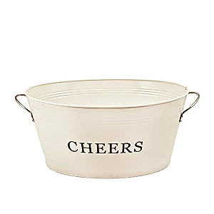 Twine Rustic Farmhouse Decor Ice Bucket & Galvanized Cheers Beverage Tub for Parties, 6.3 Gallons, Cream