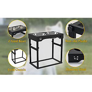 FORDOG Elevated Dog Bowls, Stainless Steel Raised Dog Bowls Adjustable to 8 Heights, 2.75", 7.5", 10.5'', 14''-20'', for Medium & Large Sized Dogs, with 2 Stainless Steel Dog Bowls for Food & Water
