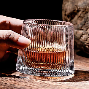 MOBEBI Wineglass,Glass,Whiskey Spinning Glasses Set with Coasters, Rotating Whisky Glass, Wobbling Stress Anxiety Relief Tumbler for Bourbon-C-Set of 4 (Color : C, Size : 1)