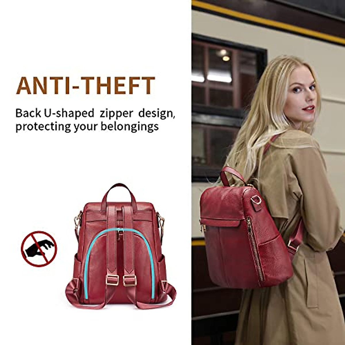Kattee Women's Anti-Theft Backpack Purse Genuine Leather Shoulder Bag Fashion Ladies Tote Bags