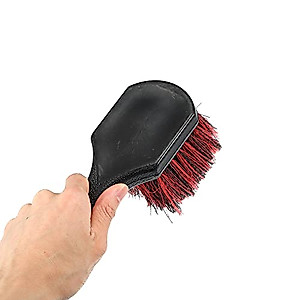 X AUTOHAUX Short Handle Wheel Tire Brush Soft Bristle Car Wash Brush for Car Tire Cleaning Dirt Road Grime Black Red