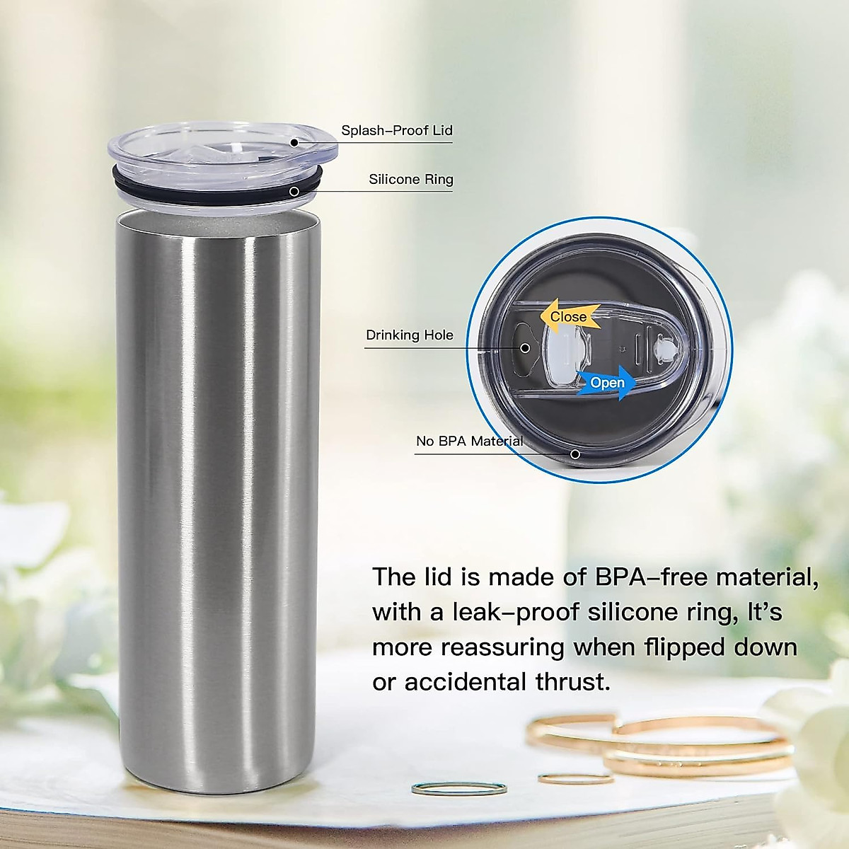 AGH 25 Pack Sublimation Tumbler Blanks with Lid and Straw,20 OZ Straight Stainless Steel Skinny Straight Sublimation Tumbler Cups (25PCS-Stainless Steel)