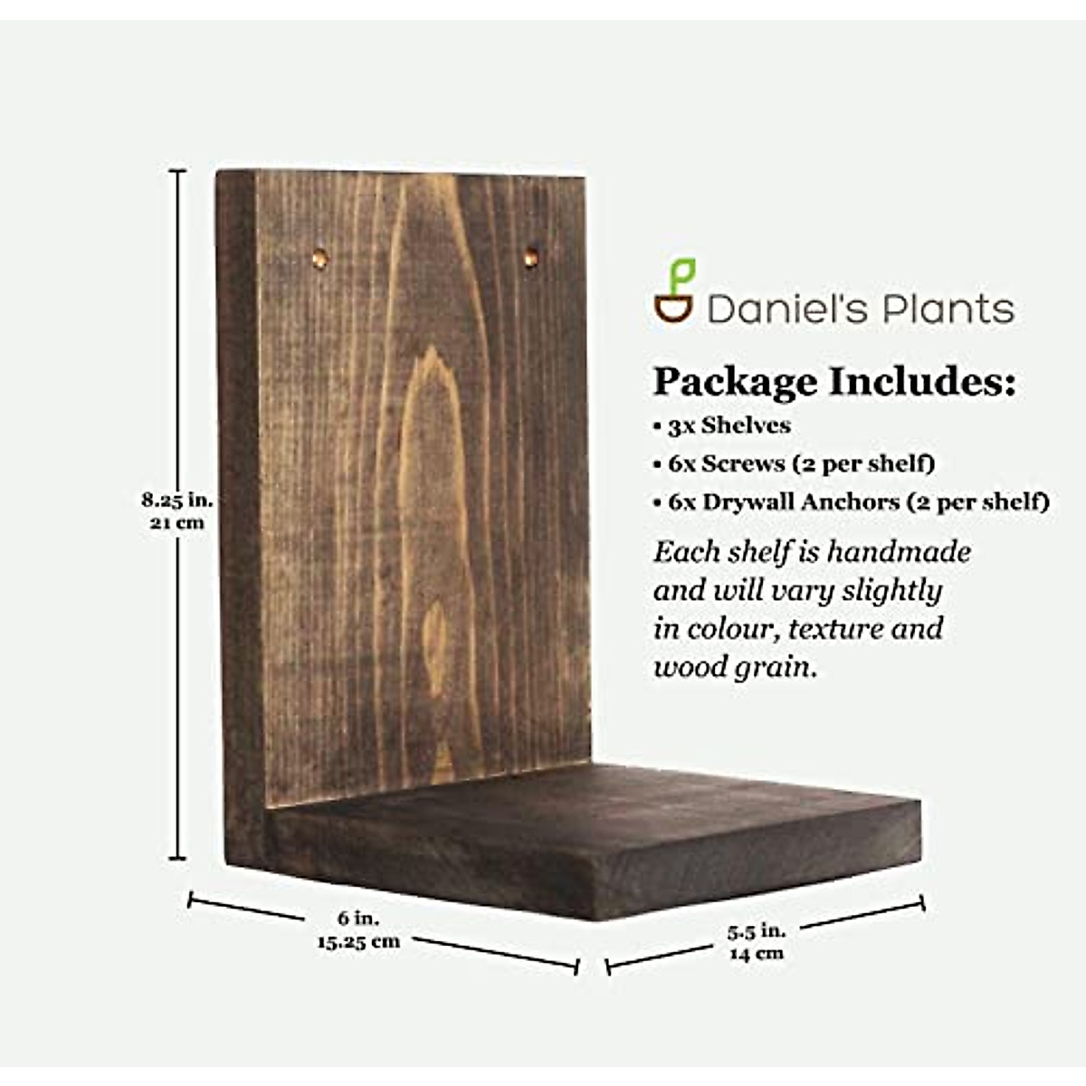 Daniel's Plants Midcentury Modern Gallery Wall Plant Shelf | Pack of 3 Wooden Shelves | L Shaped Floating Shelf Kit | Floating Shelves | Wood Floating Shelf