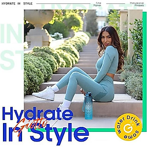 Giotto 32oz Large Leakproof BPA Free Drinking Water Bottle with Time Marker & Straw to Ensure You Drink Enough Water Throughout The Day for Fitness and Outdoor Enthusiasts-Ombre Orange Green