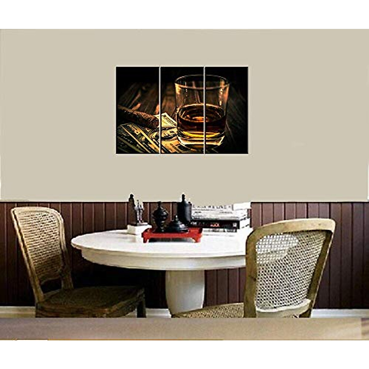 Cigar and Wine Wall Art for Bar, PIY Whiskey Picture Canvas Painting Prints Artwork (Waterproof Home Decor, Bracket Mounted Ready to Hang, 24x36 Large)