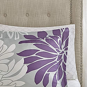 Madison Park Essentials Maible Cozy Bed in A Bag Comforter with Complete Cotton Sheet Set - Floral Medallion Damask Design, All Season Cover, Decorative Pillow, Queen(90"x90"), Floral Purple 9 Piece