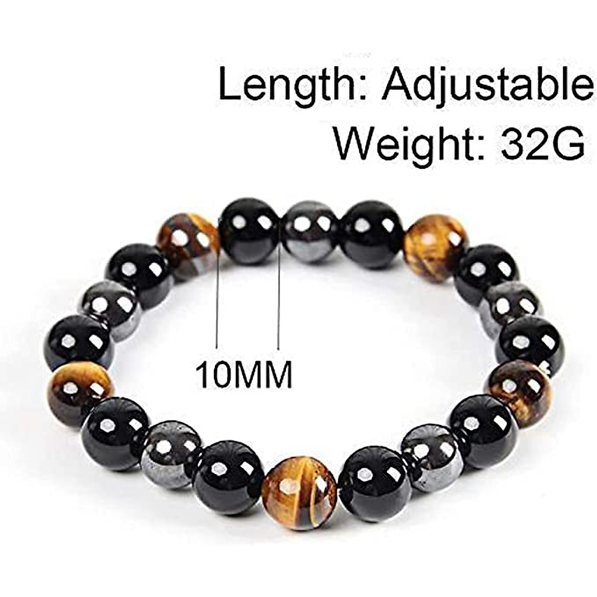 WFJ Black Obsidian Hematite Triple Protection Bracelet Tiger Eye Beads Bracelets for Men and women（10MM）, Set of 2 black,gray 19cm