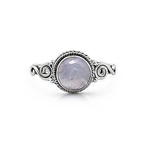 Koral Jewelry Moonstone Spiral Side Ring 925 Sterling Silver Vintage Gipsy Boho Chic US Size 5 6 7 8 9 (7)
