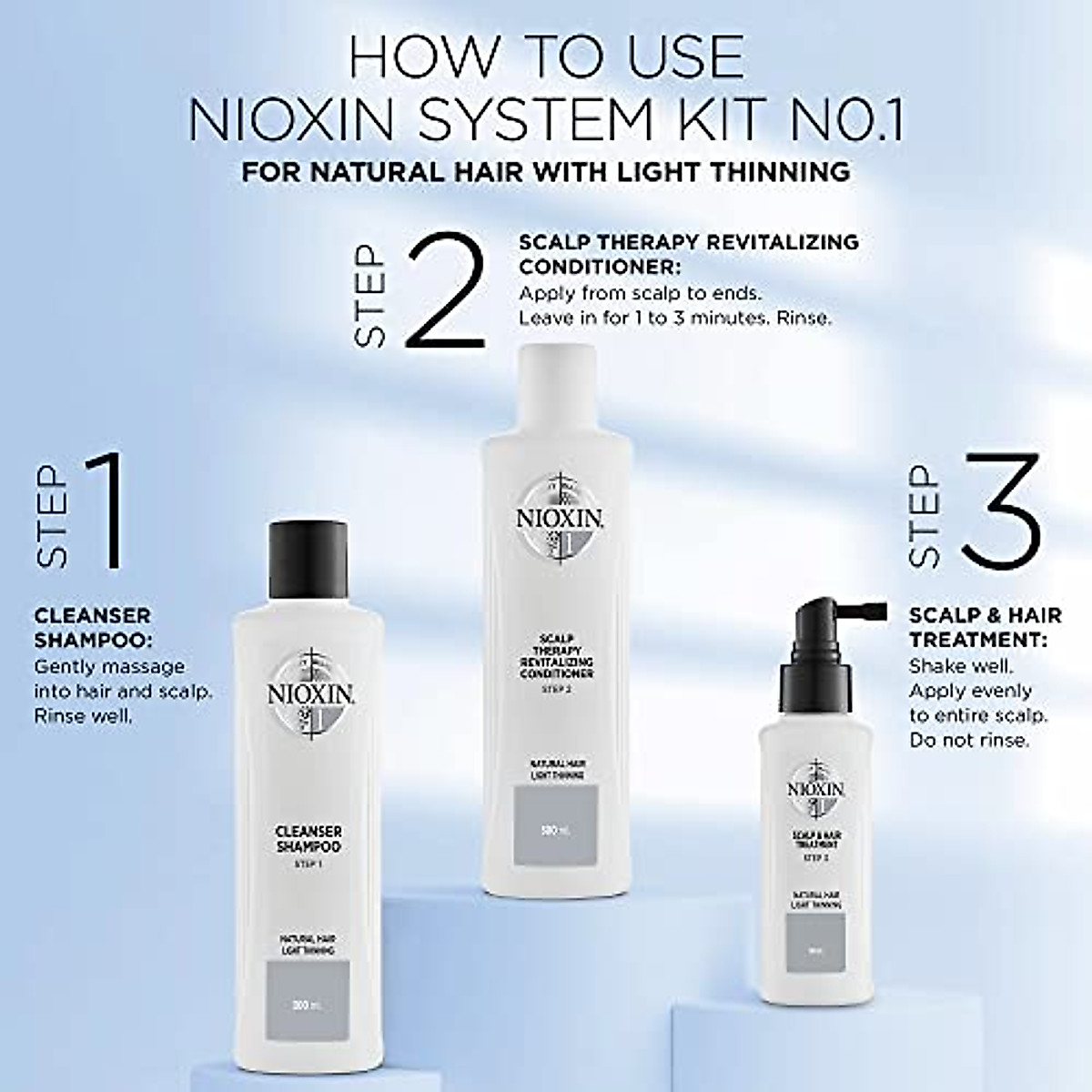 Nioxin System Kit 1, Natural Hair with Light Thinning, Full Size (3 Month Supply)
