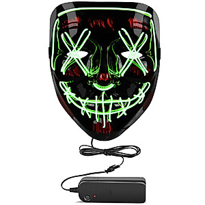 OU-BAND LED Halloween Mask, Purge Mask Costume, Scary Hacker Mask for Halloween, Masquerade Cosplay Light Up Face Mask for Men Women Kids, Carnival, Gifts