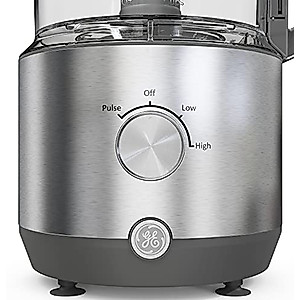 GE Food Processor | 12 Cup | Complete With 3 Feeding Tubes & Stainless Steel Accessories - 3 Discs + Dough Blade | 3 Speed | Great for Shredded Cheese, Chicken & More | Kitchen Essentials | 550 Watts