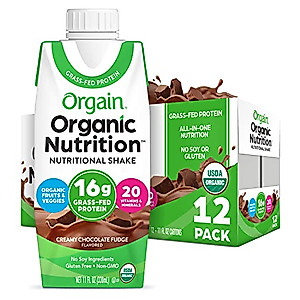 Orgain Organic Nutritional Shake, Creamy Chocolate Fudge - Meal Replacement, 16g Grass Fed Whey Protein, 20 Vitamins & Minerals, Gluten & Soy Free, Kosher, Non-GMO, 11 Fl Oz (Pack of 12)