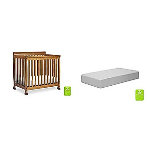 Davini Kalani 4-in-1 Mini Crib and Twin Bed in Chestnut with Complete Slumber Mini Crib Mattress