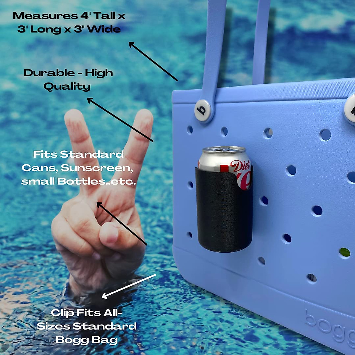 BAGLETS - Can Drink & Water Bottle Holder Charm Accessory Compatible with Bogg Bags - Keep Bottles or Drink Cans Handy with Your Tote Bag - Fits Inside or Outside of The Bag – Made in USA - Black