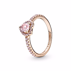 Pandora Sparkling Pink Elevated Heart Ring - Rose Gold Ring for Women - Layering or Stackable Ring - Gift for Her - 14k Rose Gold-Plated Rose with Cubic Zirconia - Size 7.5