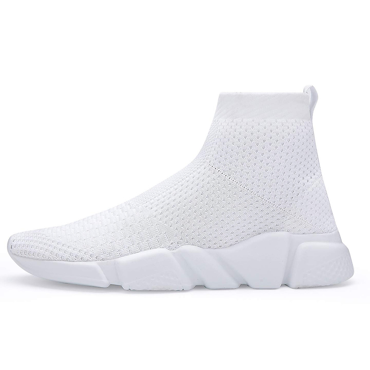 Santiro White Slip On Sneakers for Women Breathable Tennis Athletic Sock Shoes Casual High Top Running Shoes 8.5 US