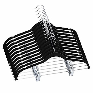 10 Pack Velvet Skirt Hangers with Clips, Velvet Pants Hangers for Suits, Trouser , Skirts, Coat, Dresses, 360 Degree Swivel Hook (Black)