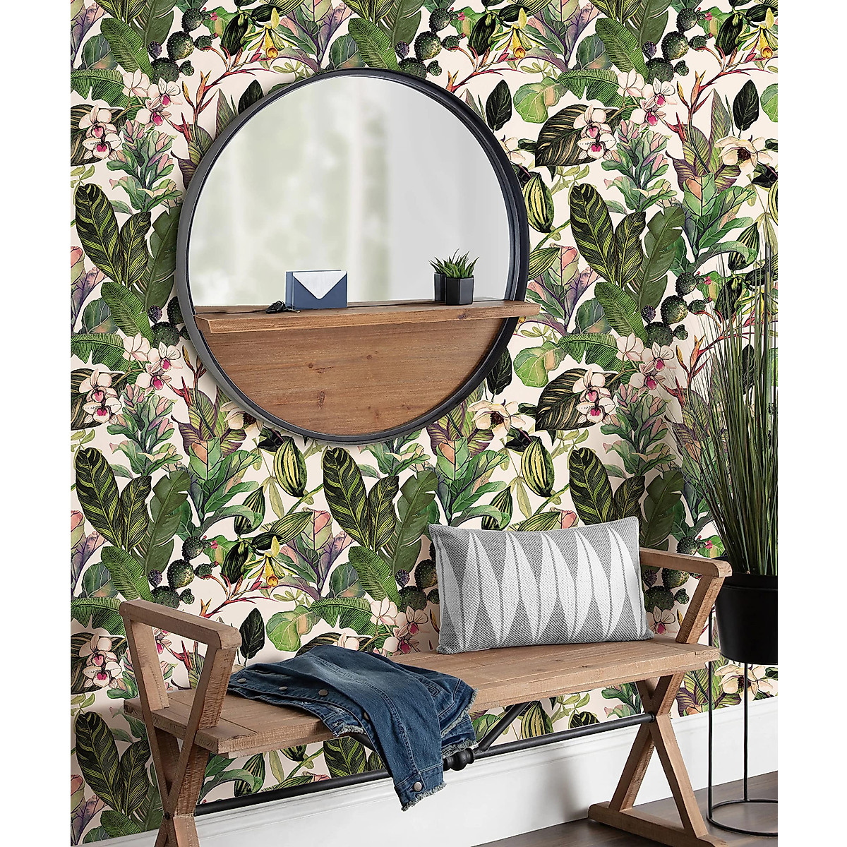 Luvdecor Wallpaper Peel and Stick Boho Leaf Tropical Wallpaper for Bedroom Removable Wallpaper Peel and Stick Floral Palm Leaf Botanic Boho Wallpaper for Renter Accent Wall 17.7 * 118 in