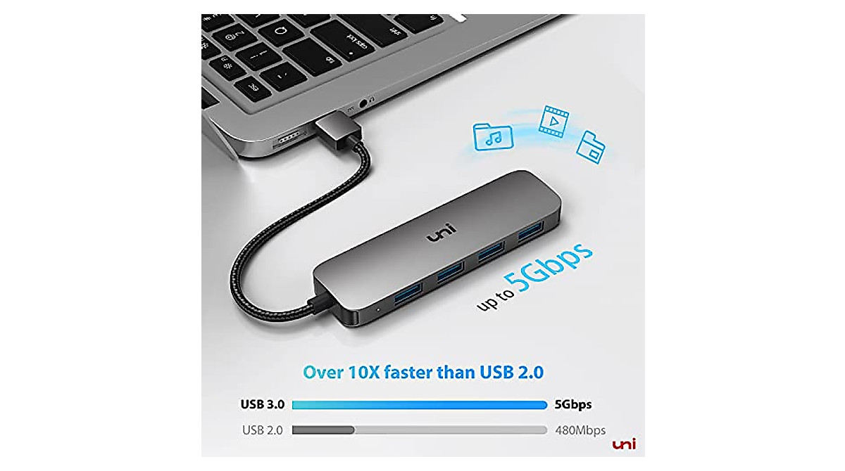 uni USB 3.0 Hub 4-Port Ultra-Slim for Laptop/PC