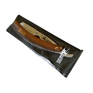 Classic Samurai Stainless Steel Professional Barber Folding Straight Edge Razor Shavette Men's Shaving Kit with 200 Count Lord Single Edge Razor Blades (Brown)