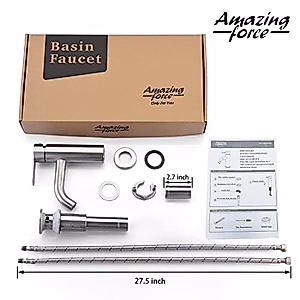 AMAZING FORCE Single Handle Bathroom Faucet Brushed Nickel Bathroom Sink Faucet Single Hole with Pop Up Drain Assembly 1.2 GPM