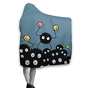 Jaxia Soot Sprites Hood Wearable Blanket for Adult Women and Men, Super Soft Comfy Warm Plush Throw with Sleeves Tv Blanket Wrap Robe Hoodie Cover for Sofa, Couch 50x40 Inch