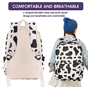 Cow Print School Backpack Set for Teen Girls Boys, Bookbags with Lunch Box Pencil Case