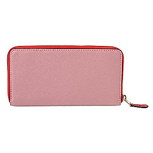 Coach Accordion Zip Wallet in Geometric ColorBlock, F57605 (Strawberry/Oxblood Multi)