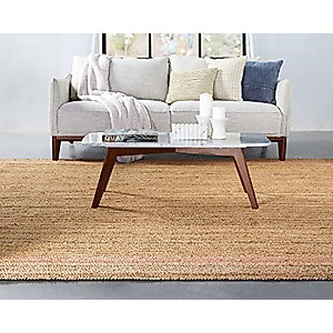 Well Woven Larkspur Border Pattern Contemporary Blush & Natural Color Hand-Braided Basket Weave Jute 5' X 7'6" Area Rug