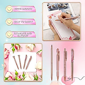 Rose Gold Ballpoint Pen Set, 8pcs Rose Gold Pens with Crystal Diamond Metal Diamond Pen Liquid Sand Glitter Pen for Office School Women Wedding Decor Gifts