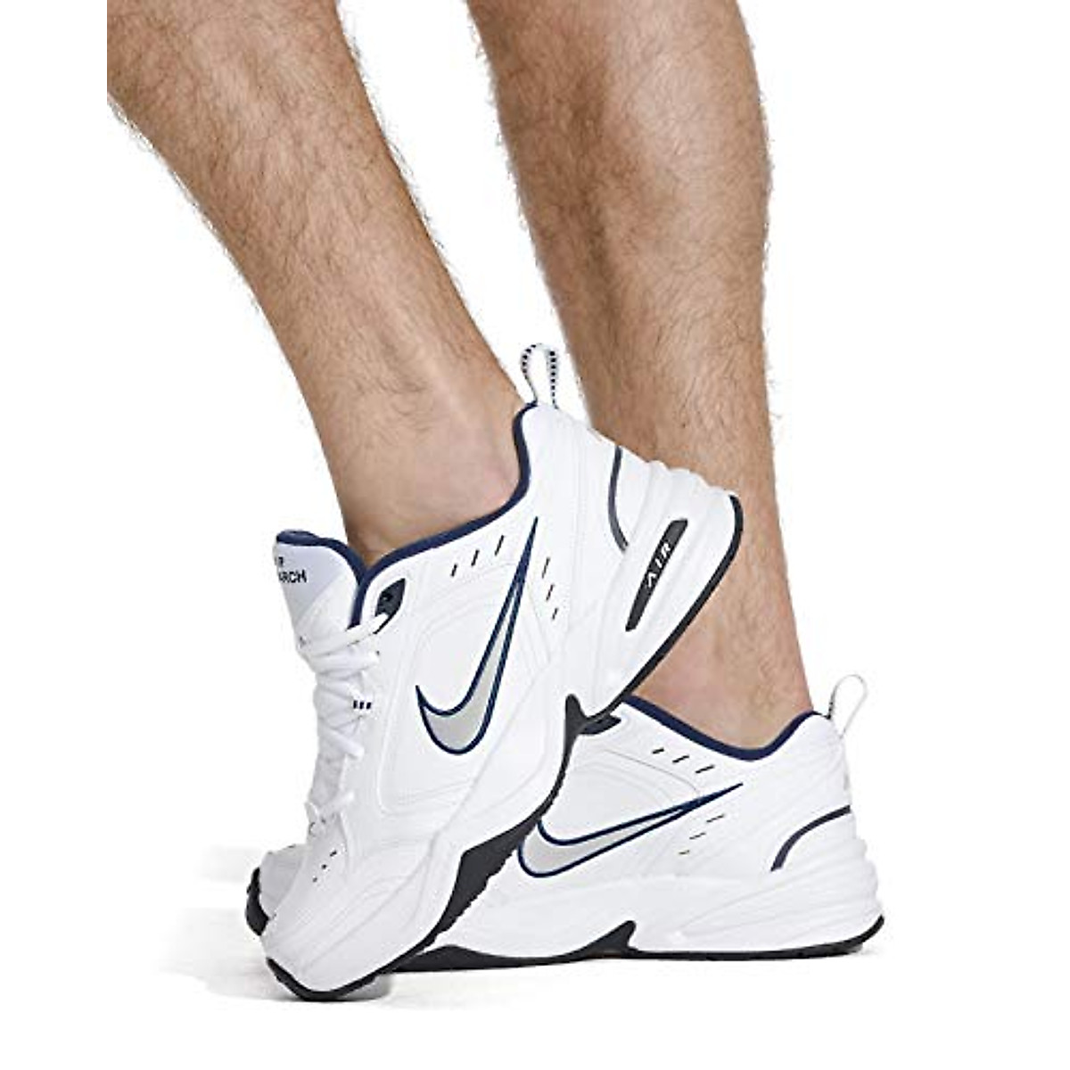 Nike Men's Air Monarch IV Cross Trainer, White/Metallic Silver, 10.5