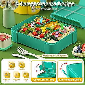 TIME4DEALS Lunch Box for Kid Boy Girl, 6 Compartments Lunch Container with Tableware Lunch Bag Set, 1330ML Ideal Portion Sizes Bento Box, Reusable Meal and Snack Packing Leakproof (Yellow School Bus)